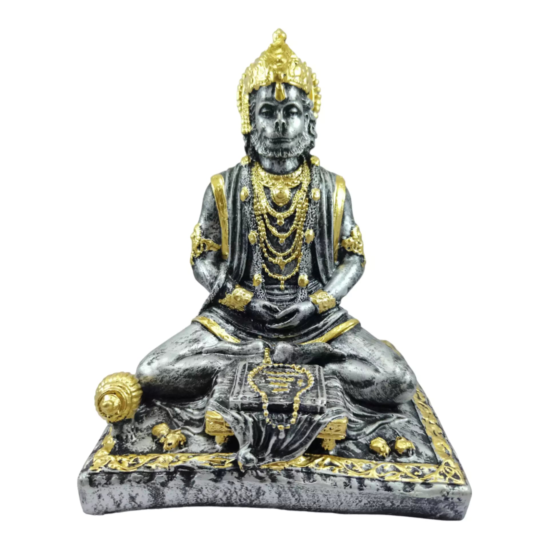 Antique Silver Hanuman Ji with Sacred Book Resin Statue – Aurance