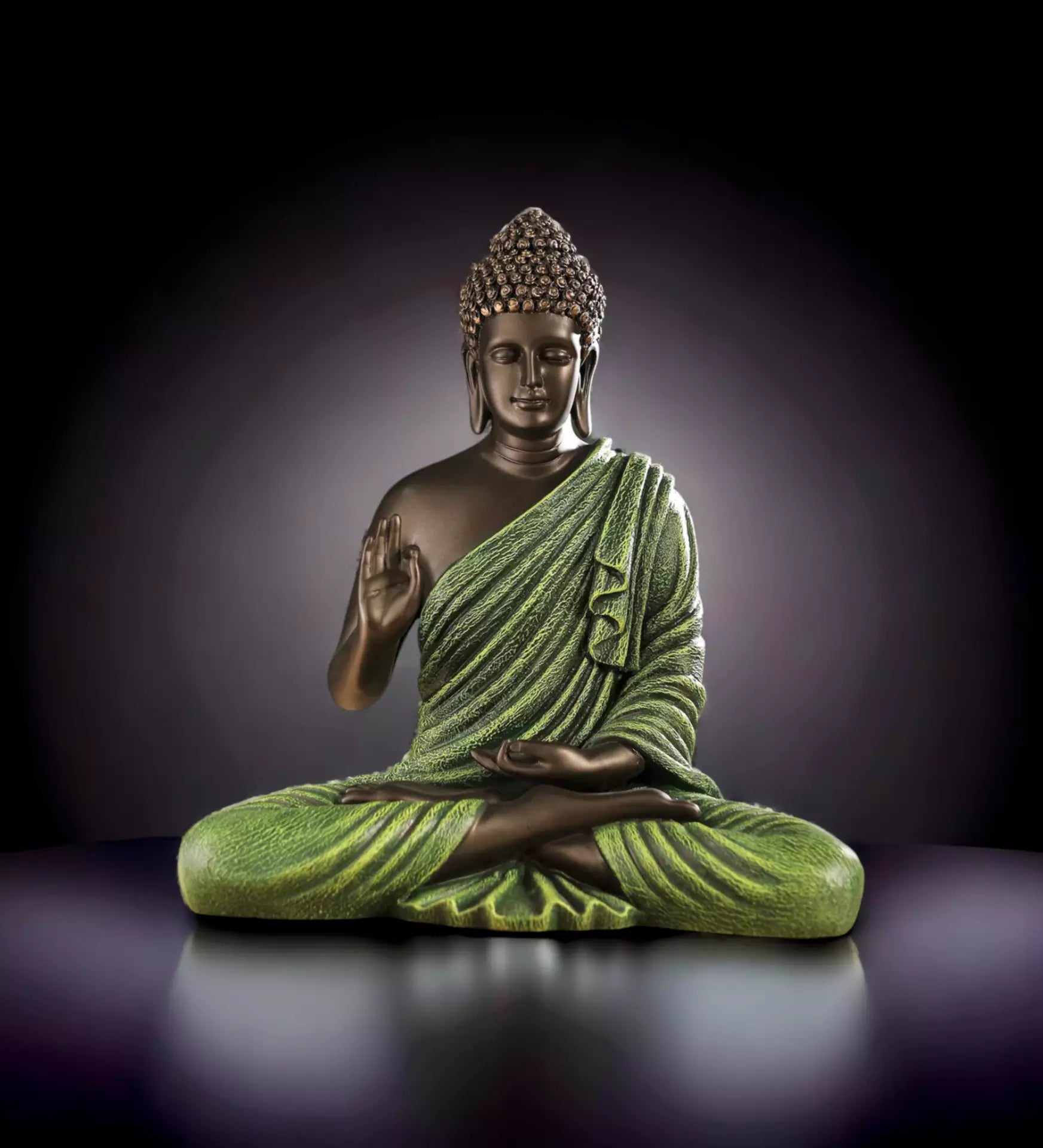 Elegant 15-Inch Green Blessing Buddha Resin Sculpture – Aurance